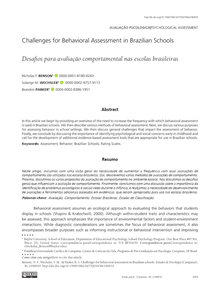 Challanges For Behavioral Assessment in Brazillian Schools | PDF | Validity (Statistics ...