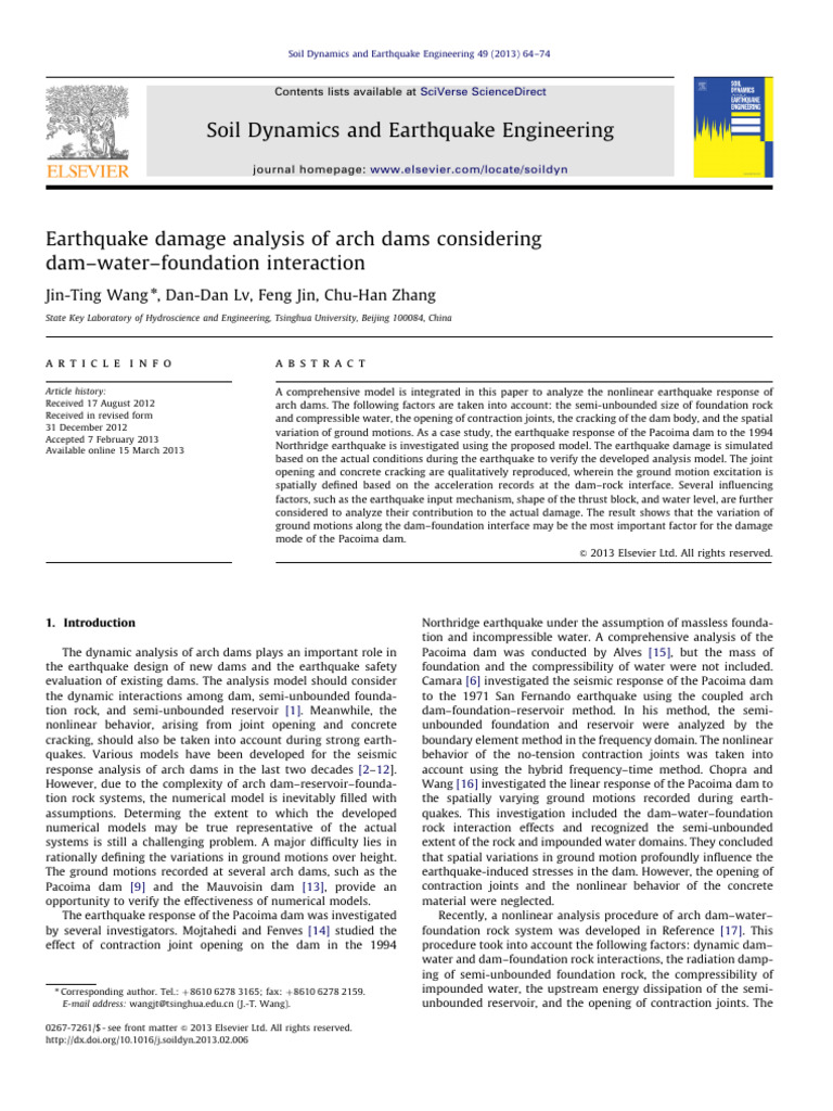 Earthquake Analysis of Arch Dams | PDF | Waves | Force