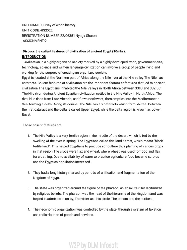 Assignment 2, Survey of World History-1 | PDF | Nile | Ancient Egypt