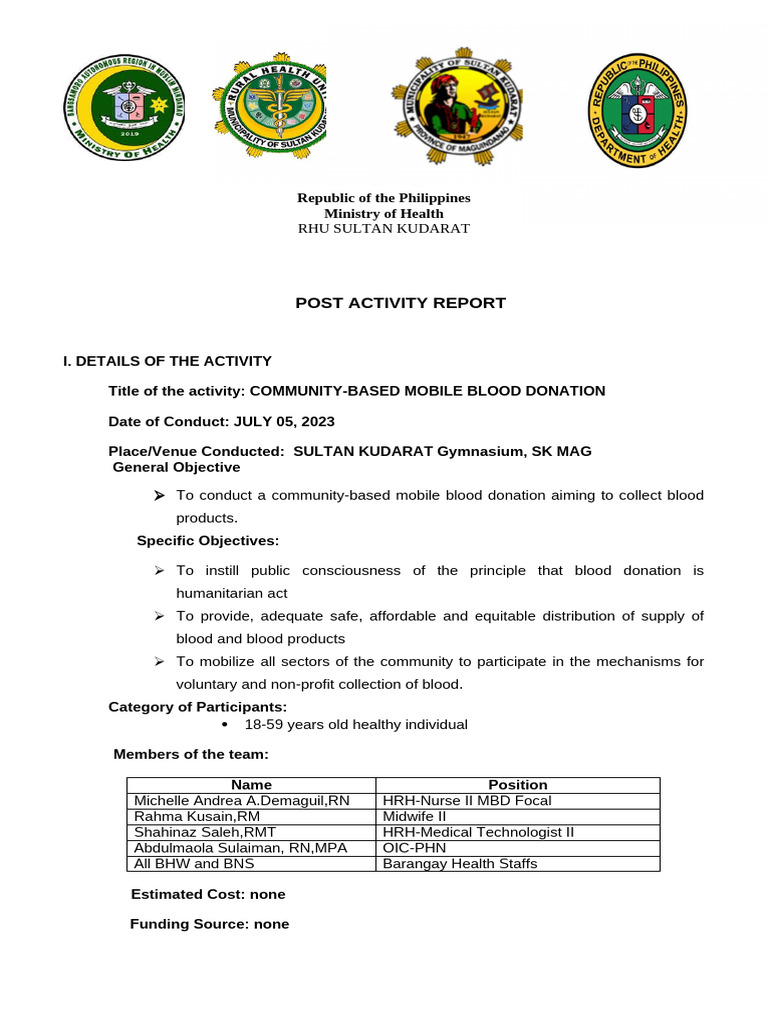 Post Activity Report On MBD | PDF | Blood Donation | Health Care