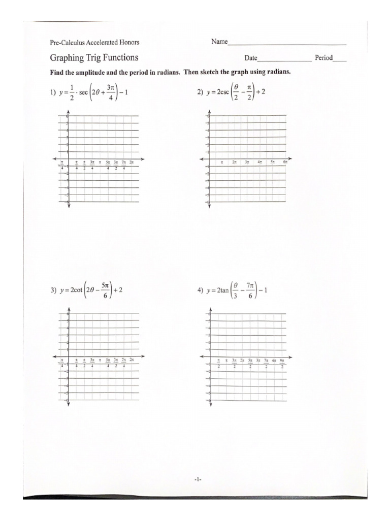 Pre-Calc Graphing Trig Functions Packet - BLANK | PDF