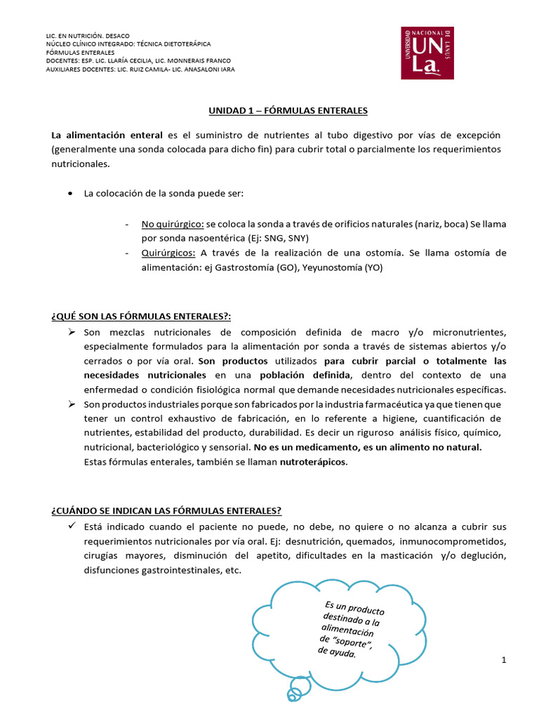 Clase 1 - Fórmulas Enterales 2024 | PDF | Glucosa | Nutrición