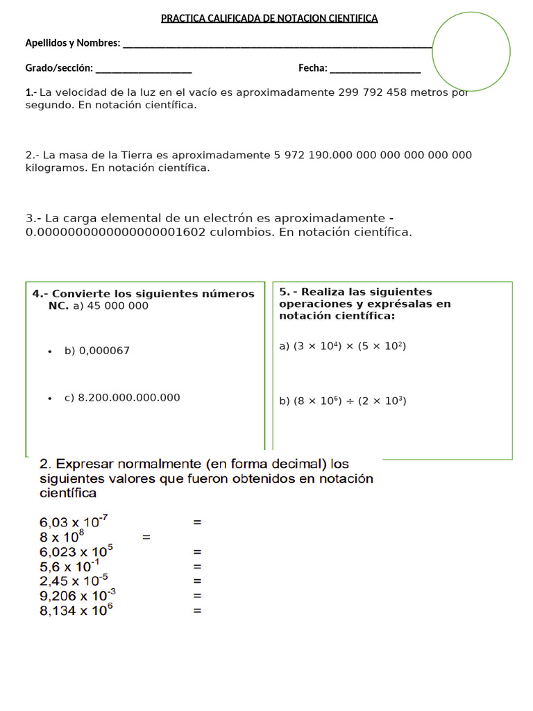 Notacion Cientifica Ficha Sola Pdf