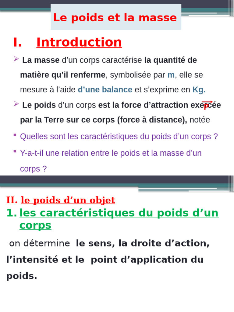 Ppt-Poids-Et-Masse-Prof - Katif (WWW - Pc1.ma) | PDF | Poids | Masse