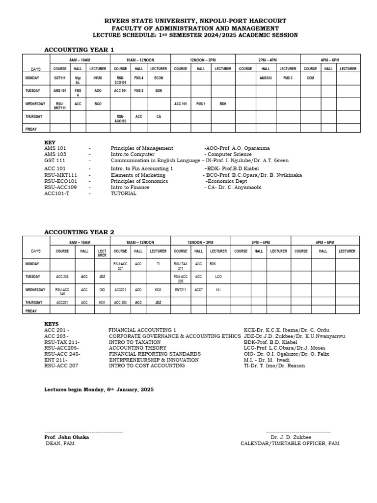 Lecture Timetable 2024-2025 | PDF | Academic Term | Business