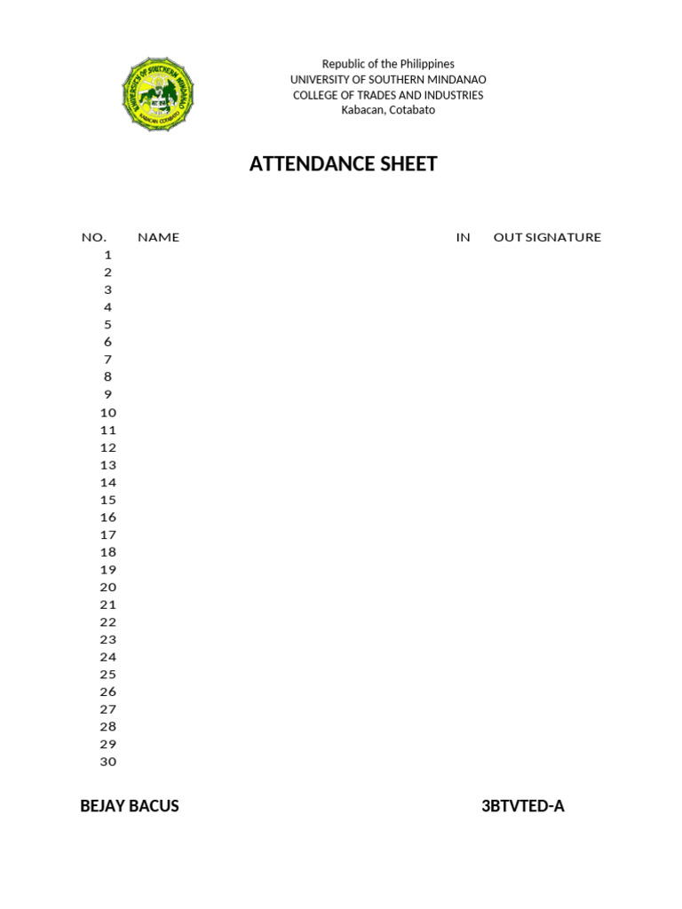 Attendance Sheet | PDF | Drawing | Perspective (Graphical)