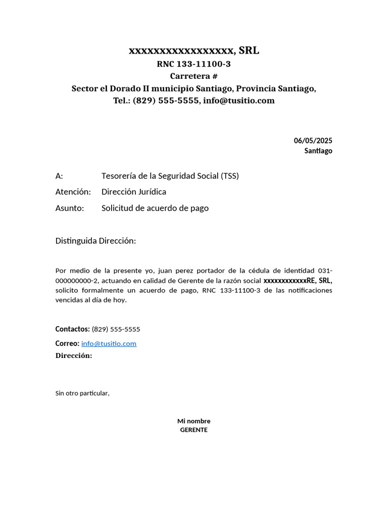 Acuerdo en Tss Carta 3 | PDF