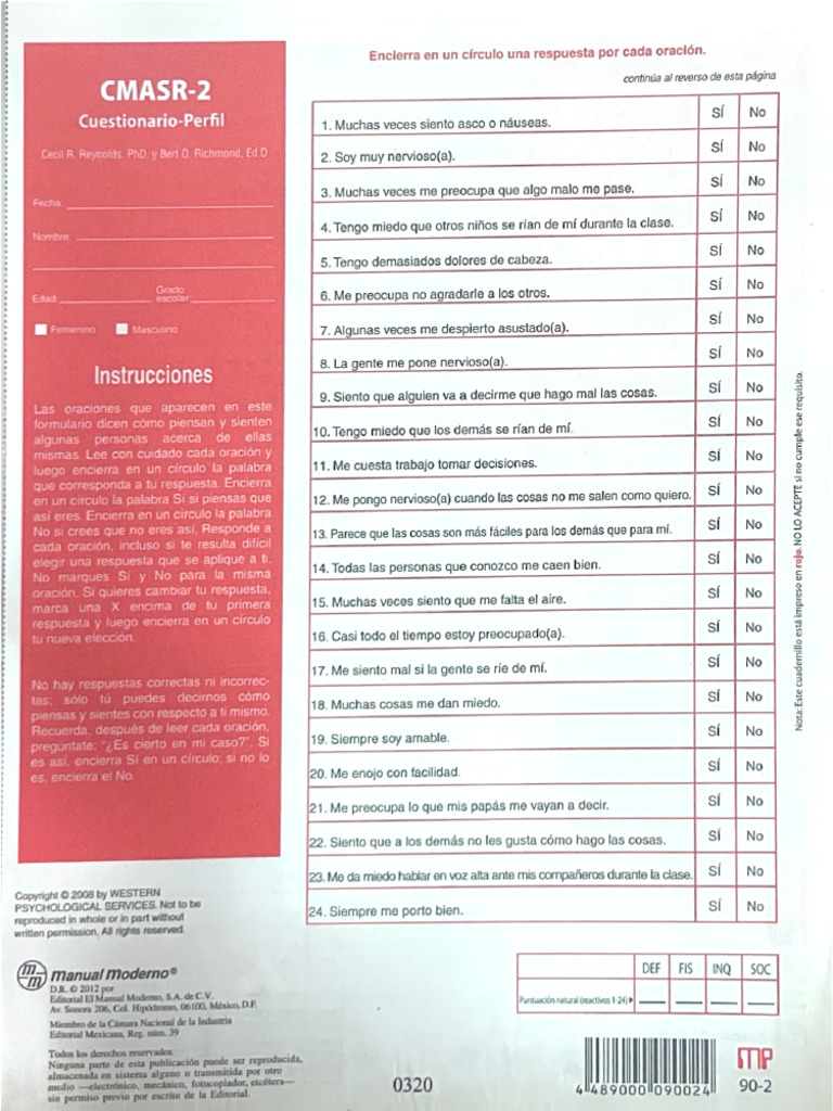 CMASR-2 CUESTIONARIO PERFIL | PDF