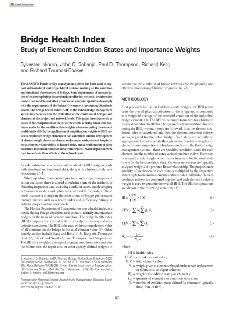 Inkoom Et Al 2017 Bridge Health Index Study of Element Condition States ...