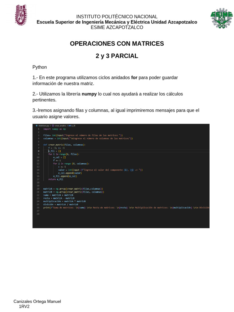Matrices | PDF | Ciencias de la Computación | Programación de computadoras