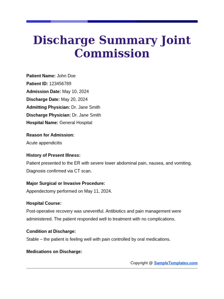 Discharge Summary Joint Commission | PDF