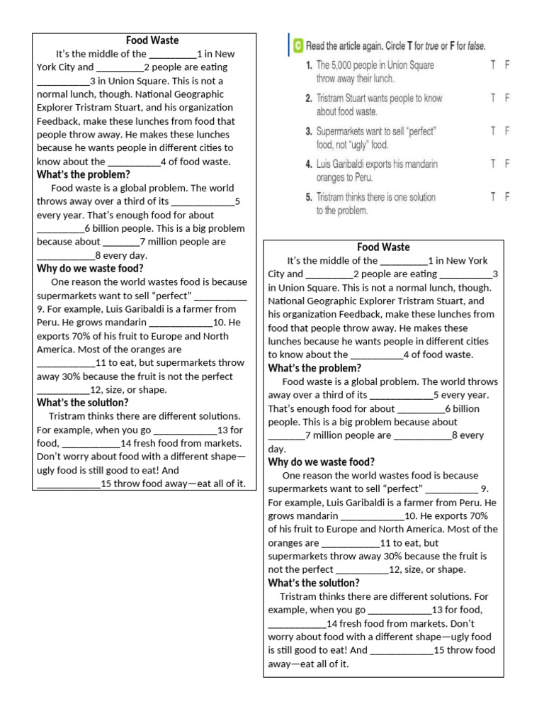 Reading Unit 9 Fill in The Missing Words | PDF | Orange (Fruit)