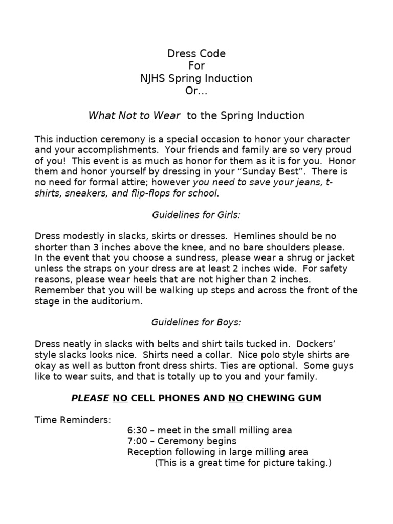 NJHS Induction Ceremony Dress Code | PDF