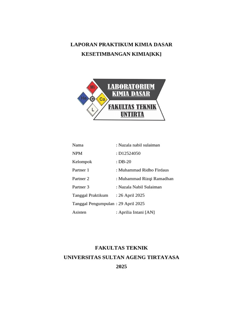 Template Cover Praktikum Kimia Dasar Amc Untirta | PDF