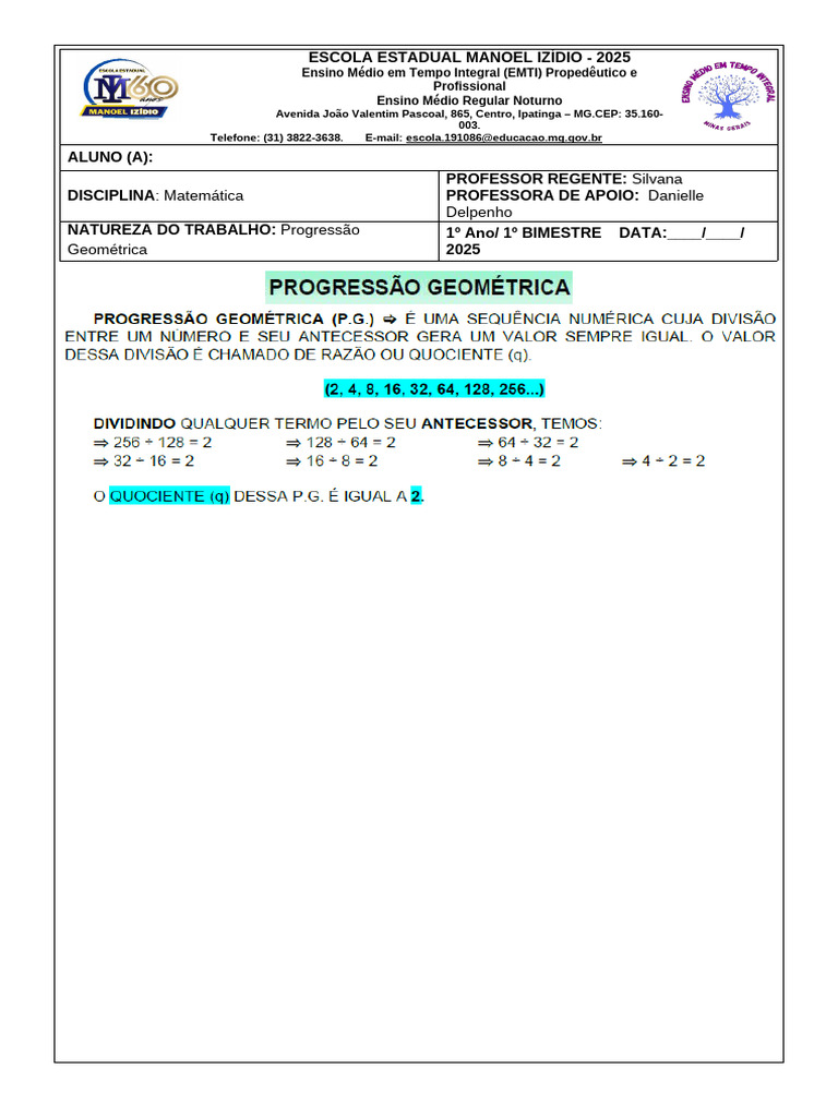 Matematica - Progressão Geométrica | PDF