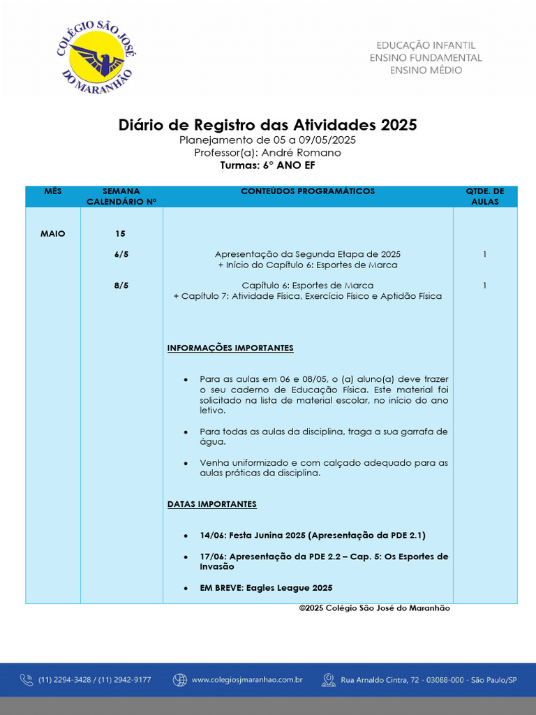 Diário de Registro Das Atividades - 6ANO - Semana 15 | PDF