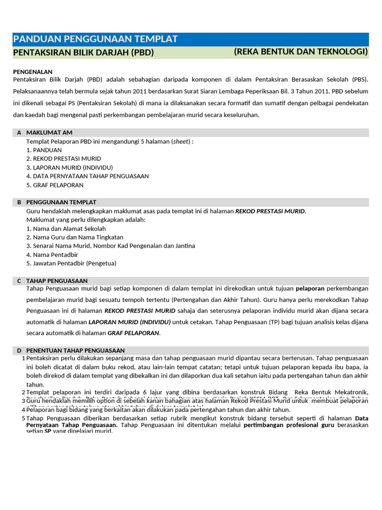 Templat Pelaporan Pbd Rbt Ting 3 | PDF