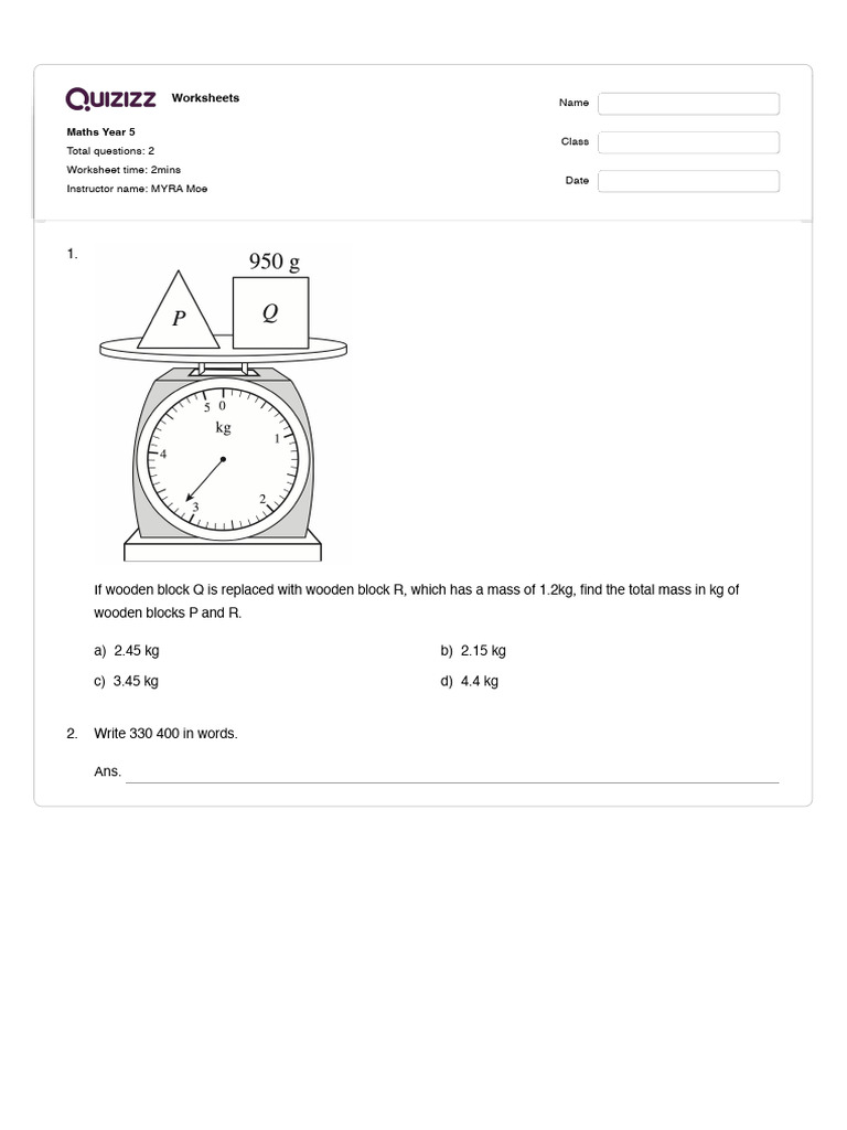 Maths Year 5 - Quizizz | PDF