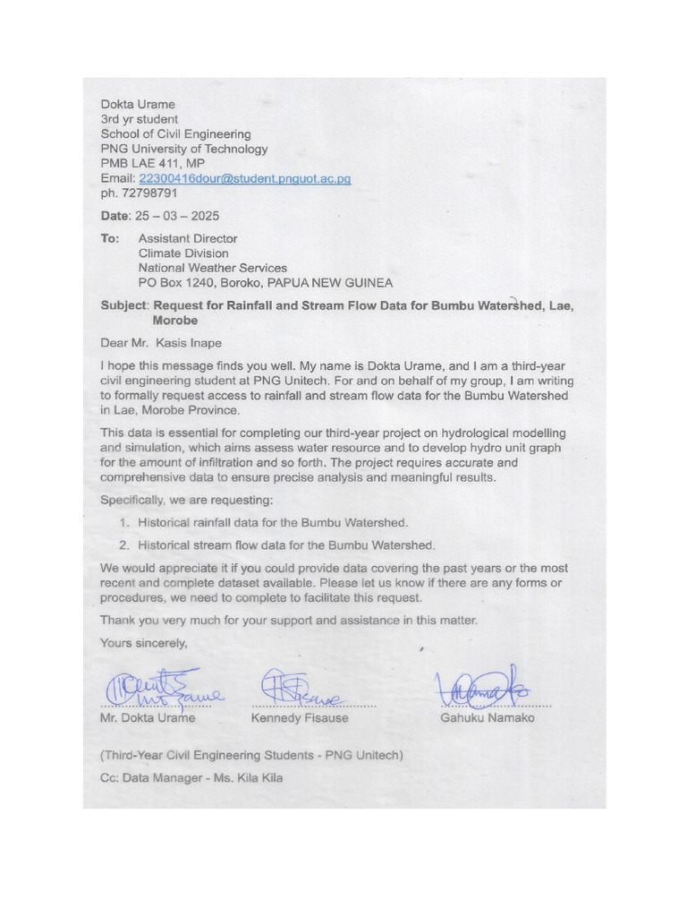 Hydrological data request letter | PDF