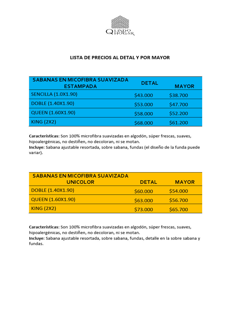 Precios Sábanas y Textiles Hogar | PDF | Textiles