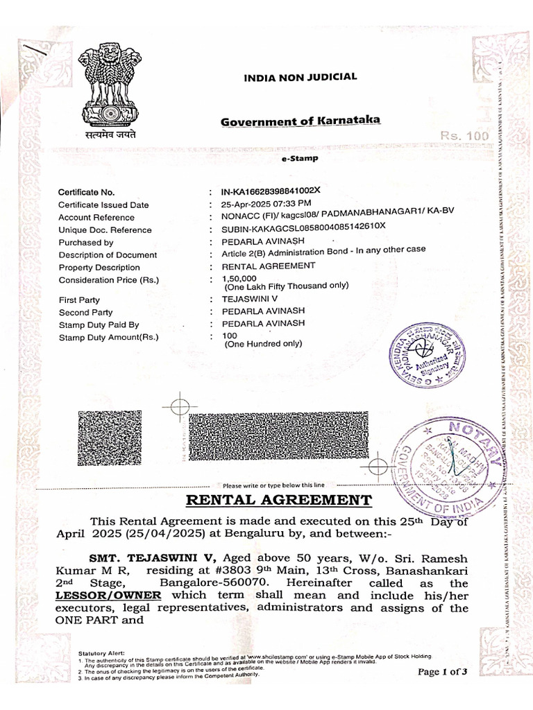 Rental Agreement - Avinash | PDF
