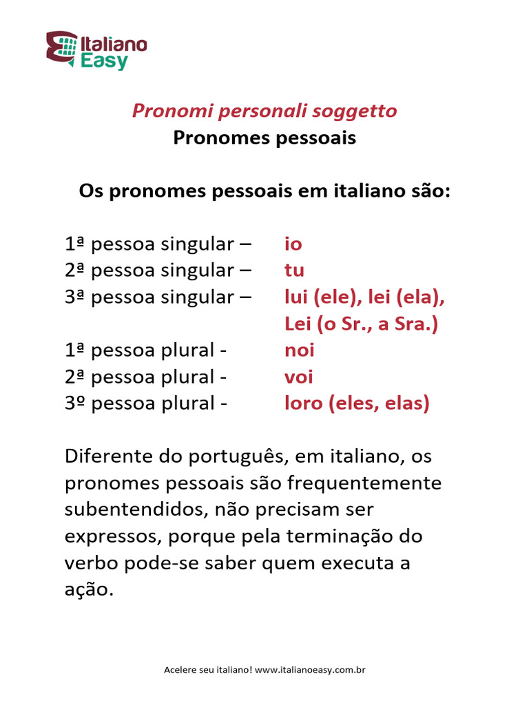 Pronomi personali soggetto | PDF