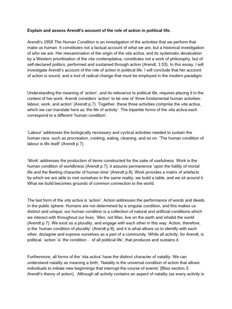 Introduction To Philosophy - Essay 3, Arendt | PDF | Hannah Arendt ...