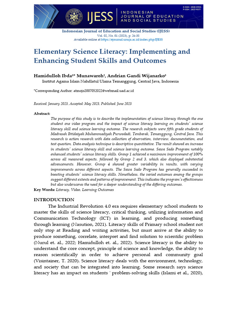 Elementary Science Literacy Implementing | PDF | Literacy | Science