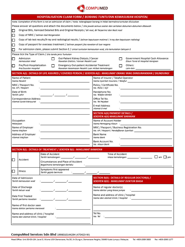 CompuMed Hospitalisation Claim Form (24) (3) (2) | PDF | Medicine ...