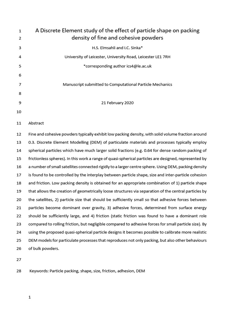 A Discrete Element Study of The Effect of Particle Shape On Packing ...