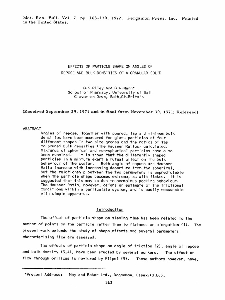 Effects of Particle Shape On Angles of Repose and Bulk Densities of A ...