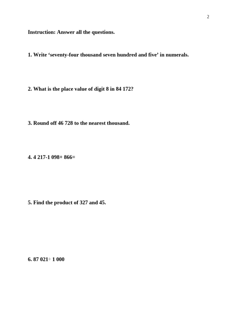 Mathematics Year 4 Paper 2 | PDF | Mathematics