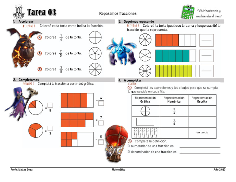 Repaso de Fracciones para 2º Año | PDF