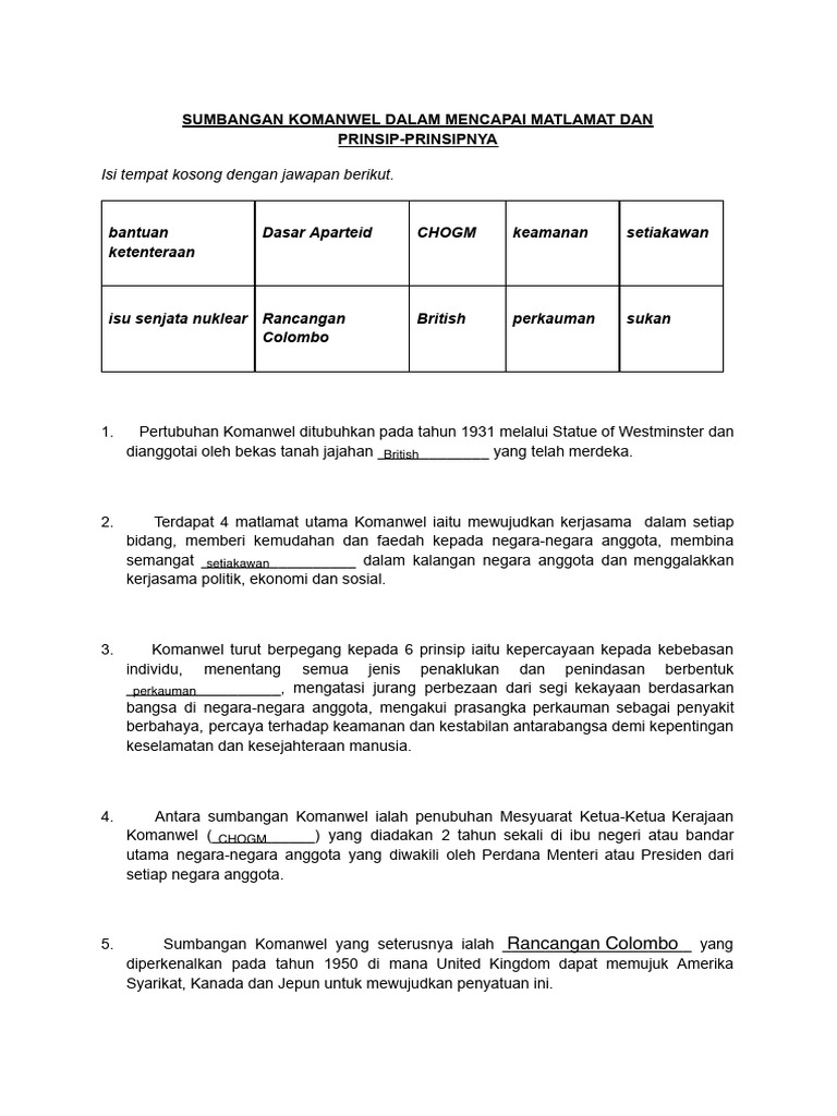 Template Sumbangan Komanwel Dalam Mencapai Matlamat Dan Prinsip | PDF
