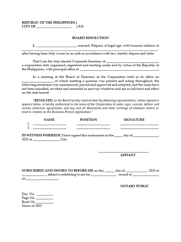 Board Res For BP Application - TEMPLATE | PDF