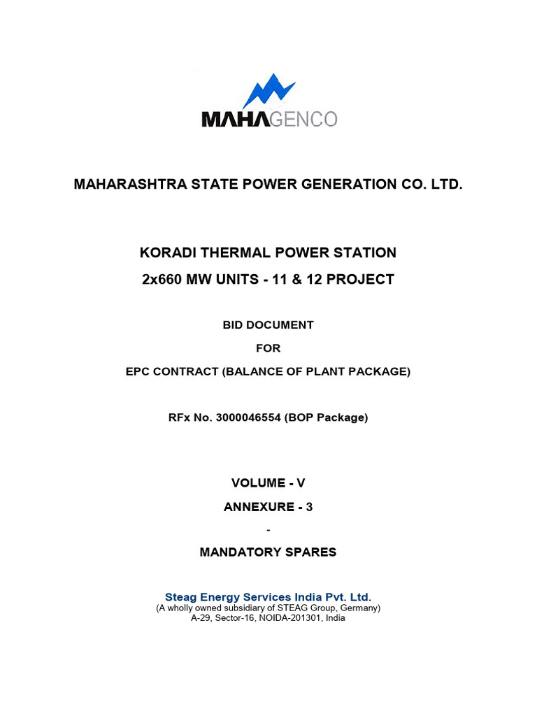 Annexure 3 Mandatory Spares - BoP | PDF | Brake | Power Station