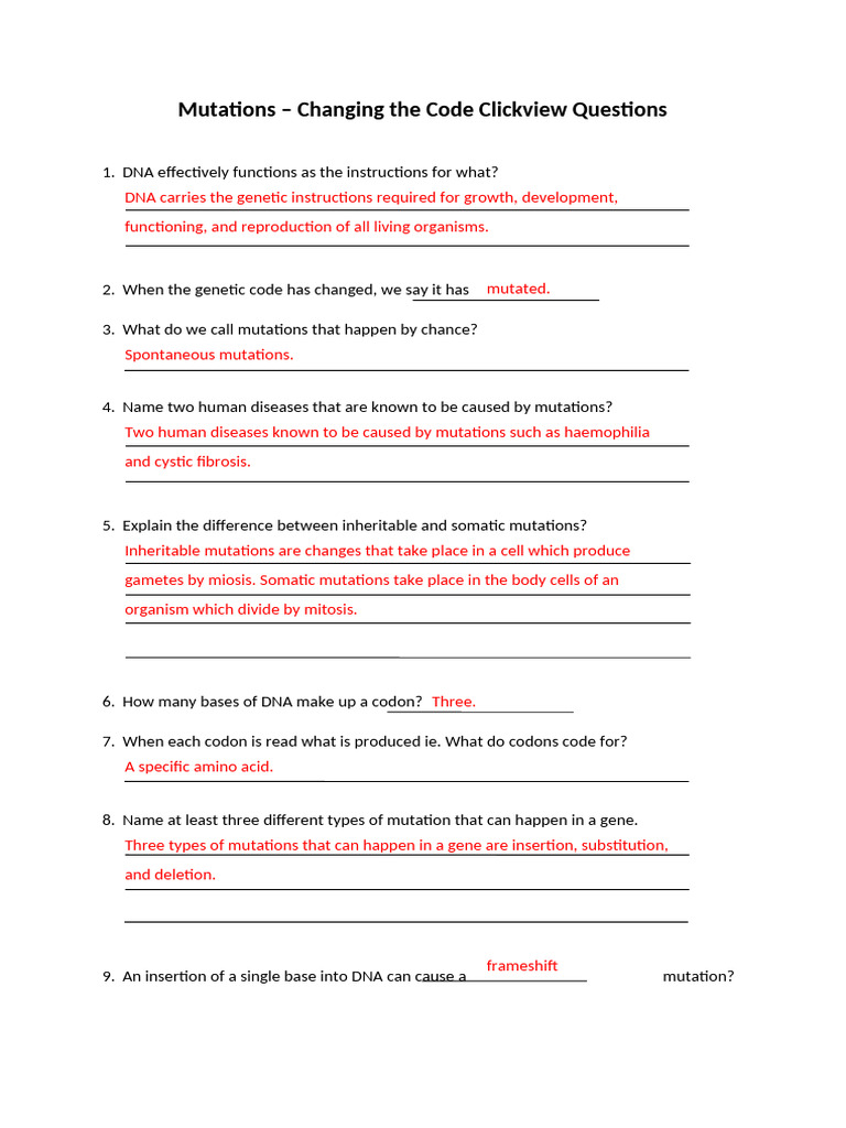 Mutations Changing The Code Clickview Questions | PDF | Cancer | Mutation