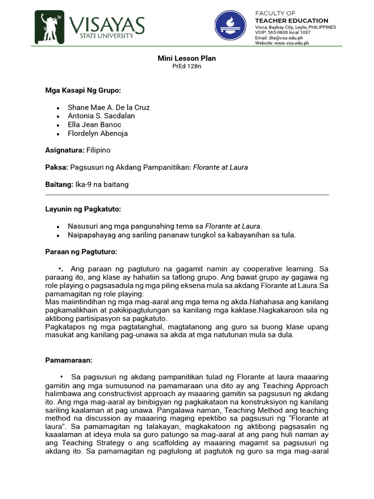 Mini Lesson Plan | PDF