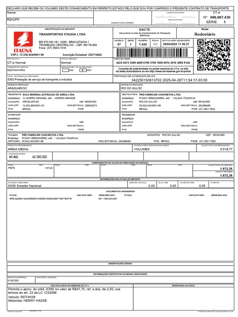 Cte 42250473538944000190570010000074301038069144 | PDF | Brasil