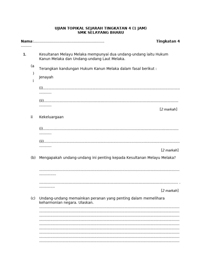 Ujian Topikal Sej T4 | PDF