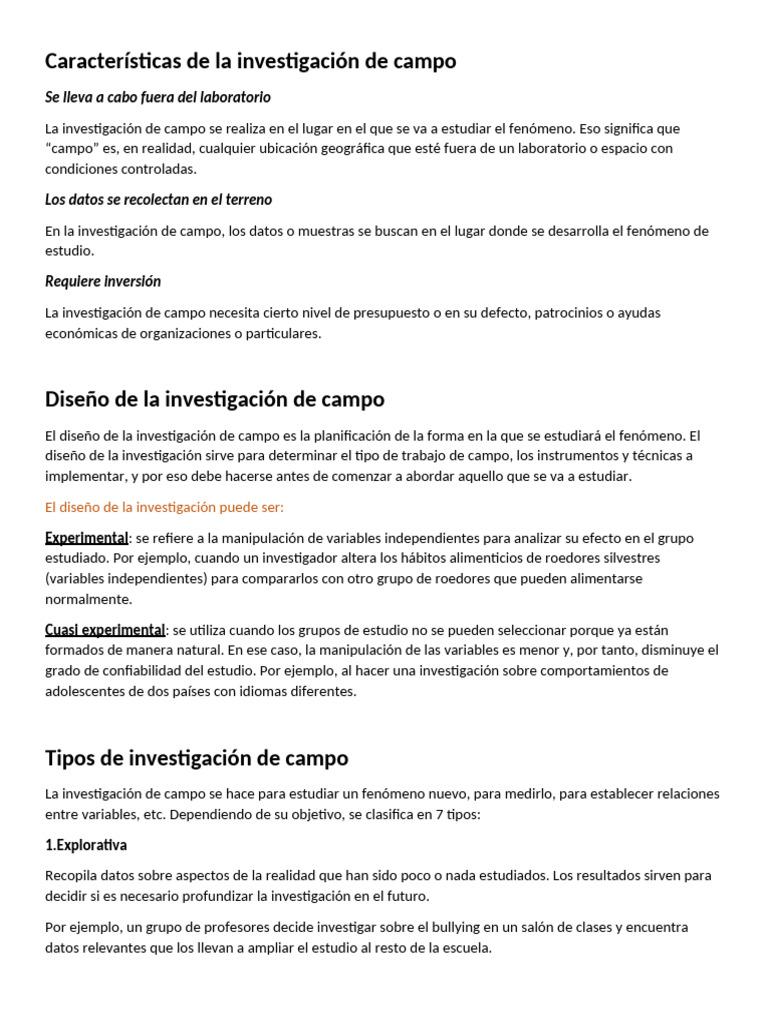 Características de La Investigación de Campo | PDF | Tema de investigación | Datos