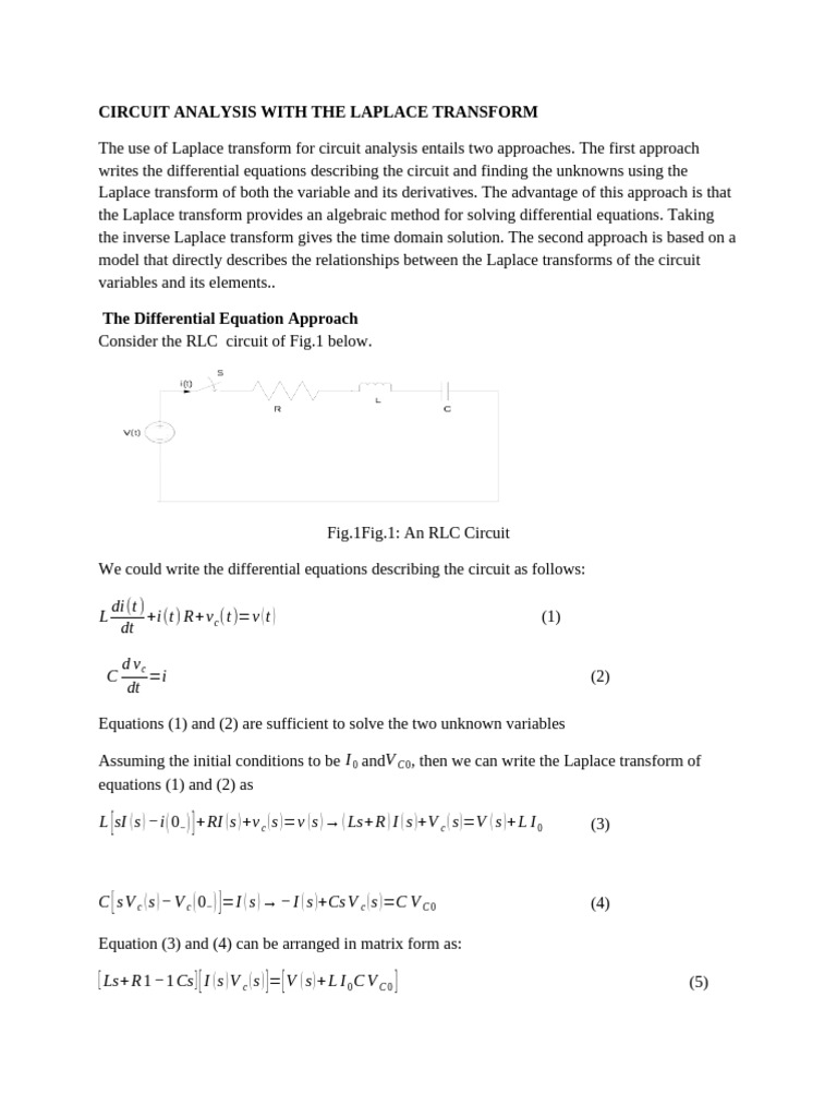 CIRCUIT ANALYSIS WITH THE LAPLACE TRANSFORM | PDF | Laplace Transform ...