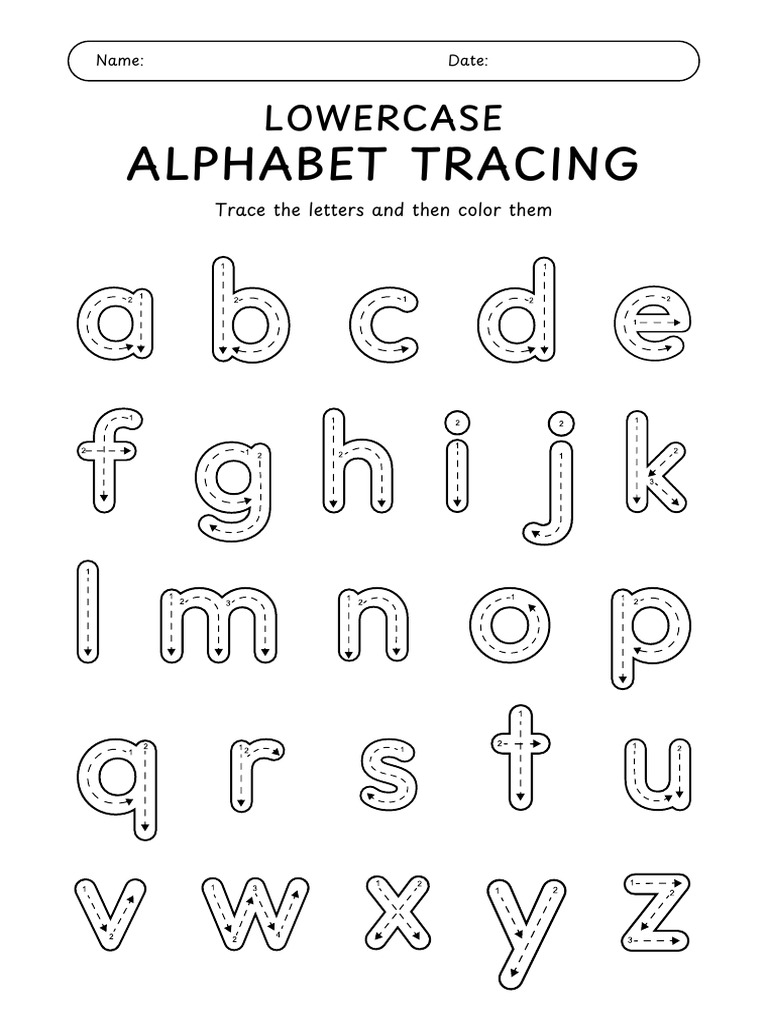 Lowercase Alphabet Tracing Worksheet in Monochromatic Simple Style ...