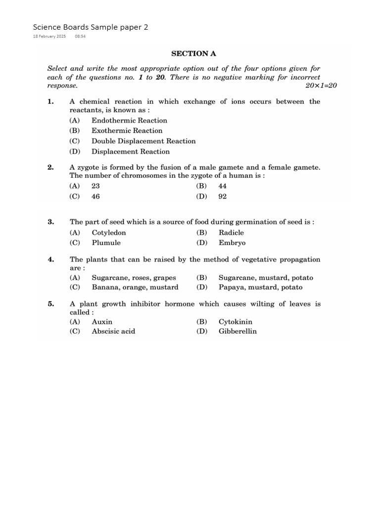 Science Boards Sample Paper 2 | PDF
