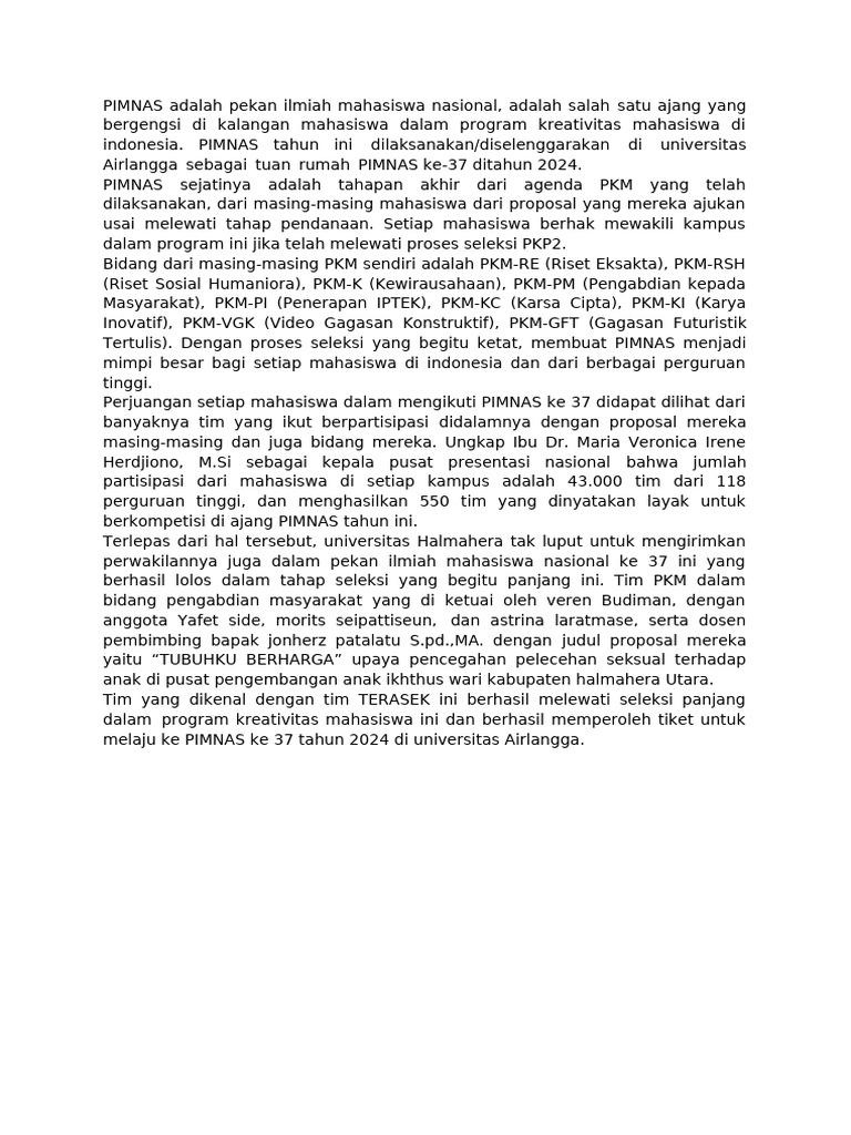 PIMNAS 2024: Tim TERASEK Lolos Seleksi | PDF