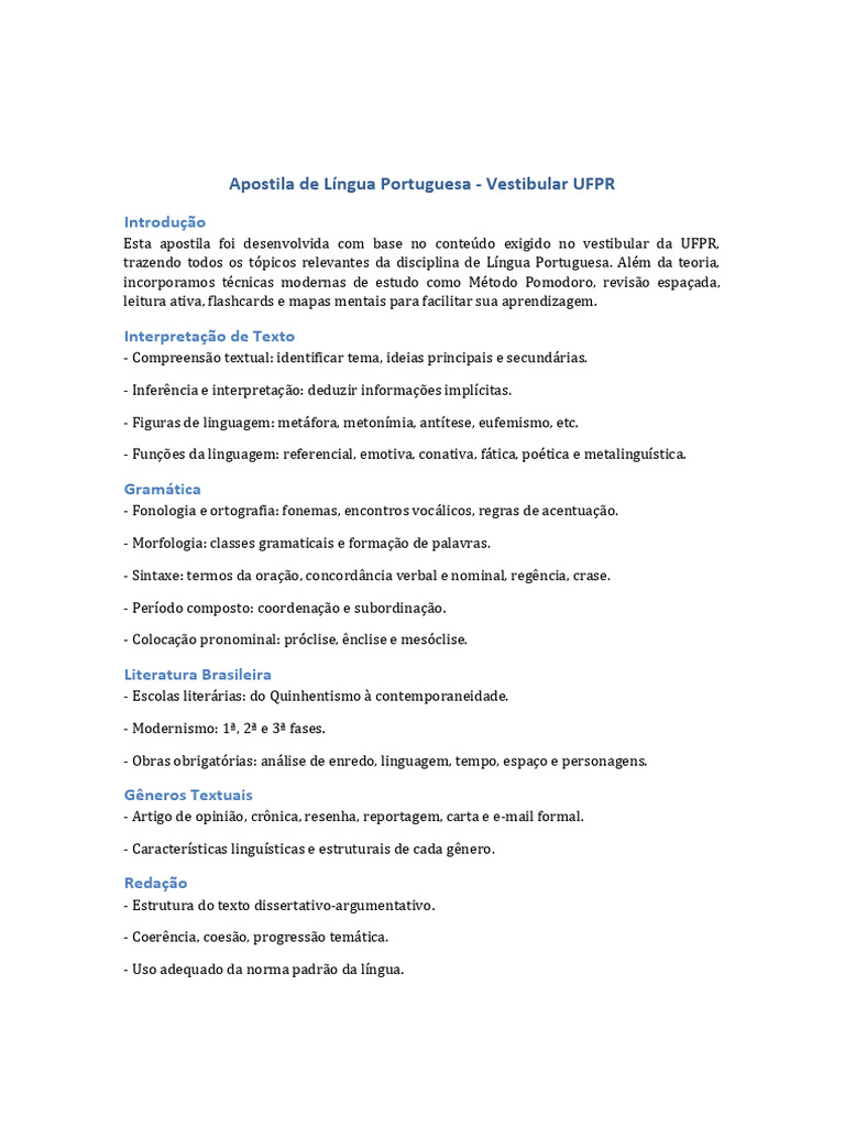 Apostila Portugues UFPR 1 PDF | PDF