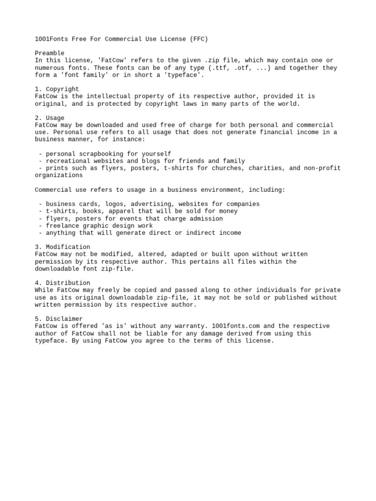 1001fonts Fatcow Eula | PDF