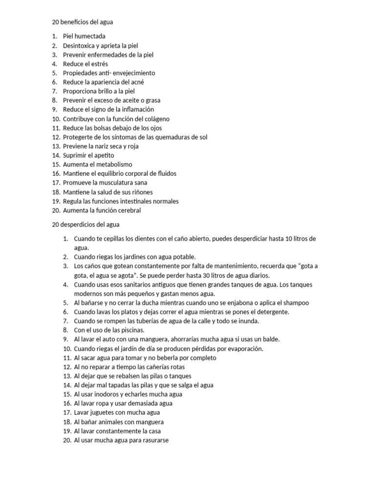 20 Beneficios y Usos del Agua | PDF | Agua