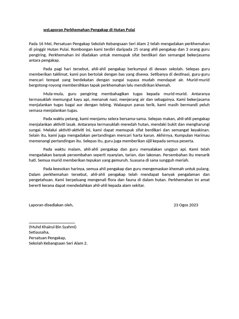 Laporan Perkhemahan | PDF