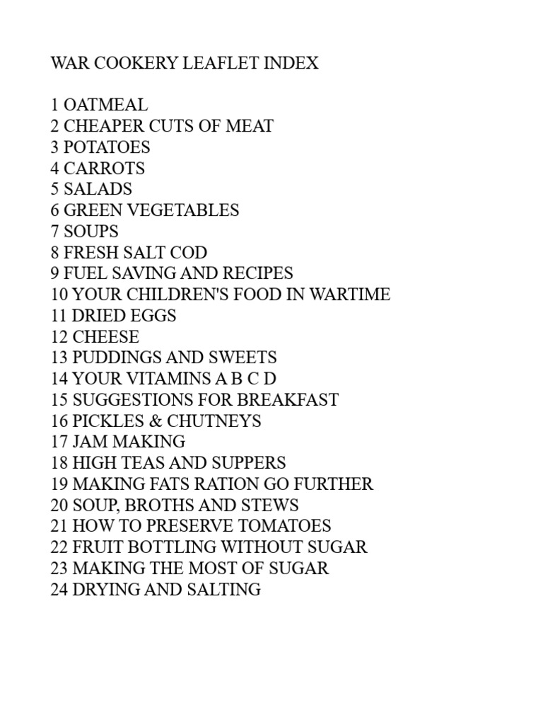 War Cookery Leaflet Index | PDF